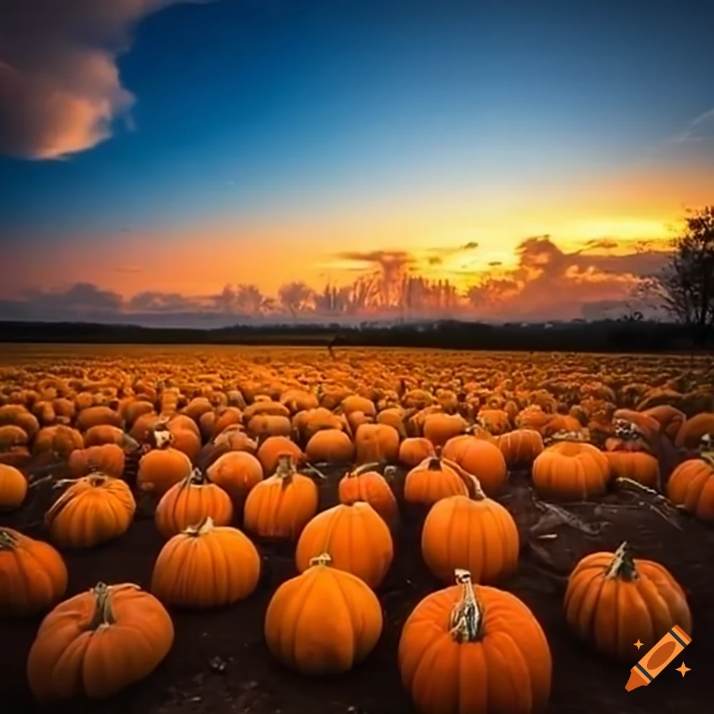 Artistic drawing of a pumpkin field