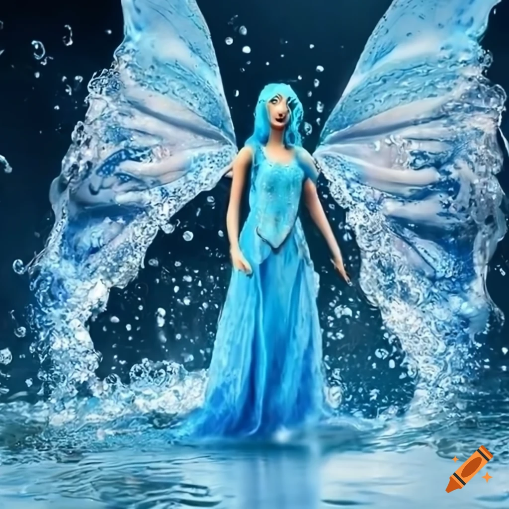 Water elemental fairy in blue attire with water effects on Craiyon