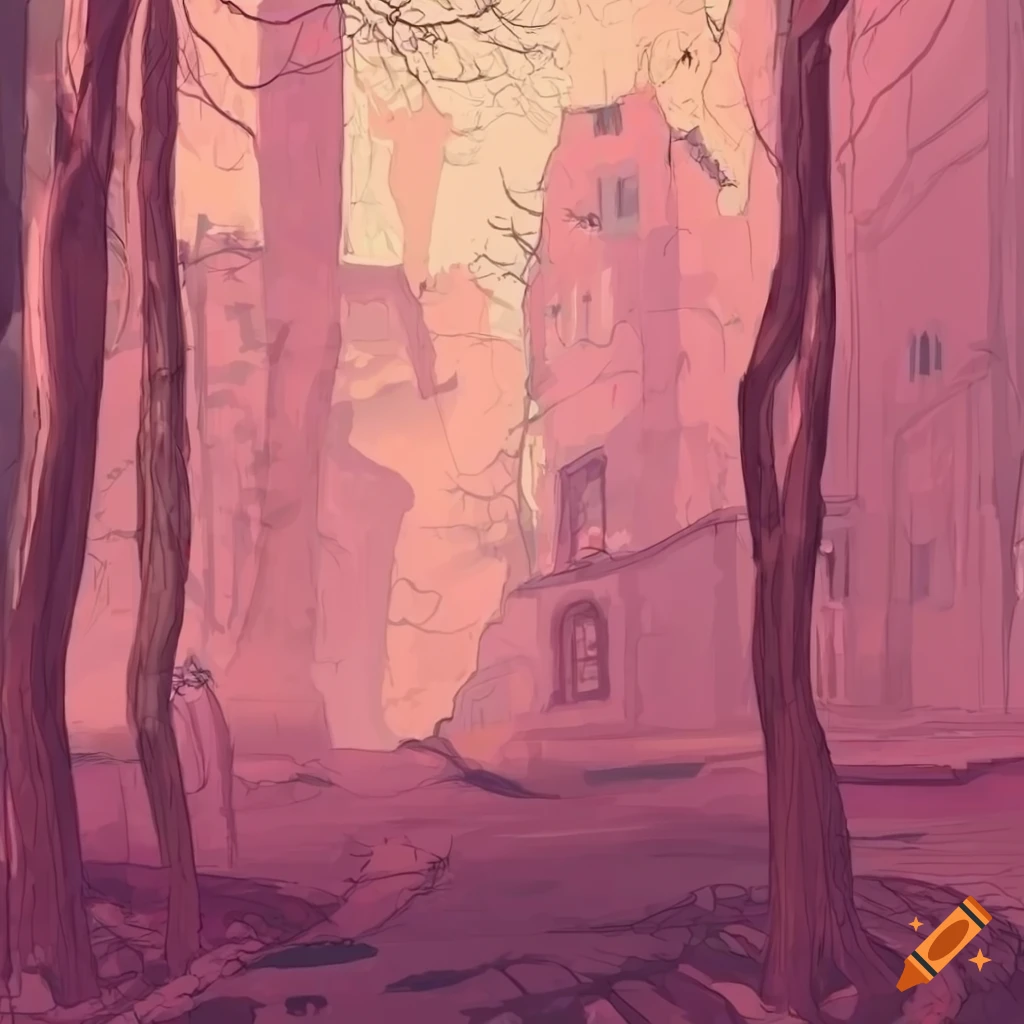 Moebius-style artwork of an ancient overgrown forest