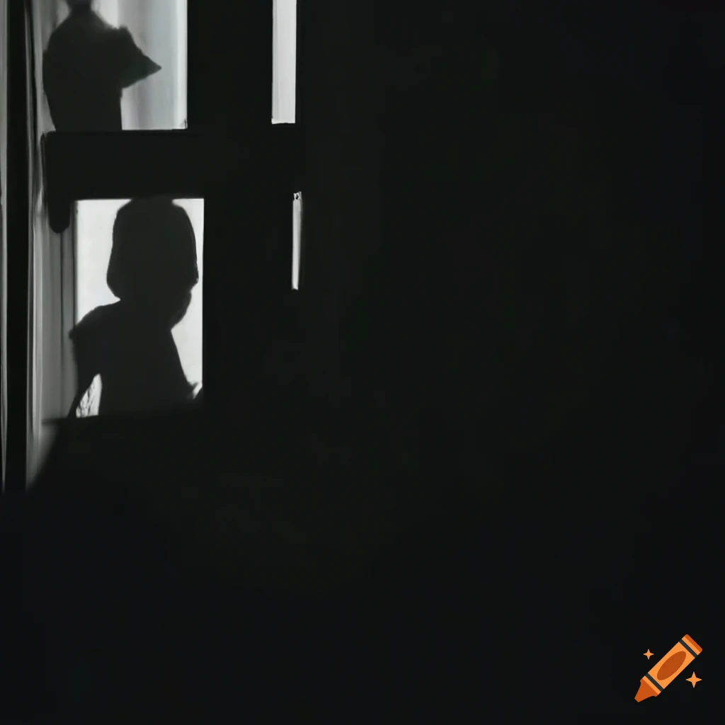 Silhouettes of people behind a house window