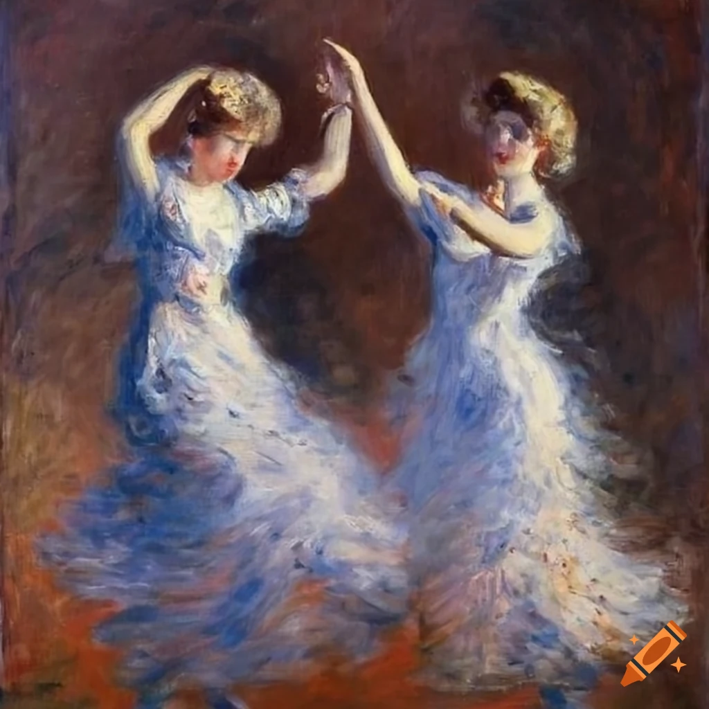 Painting of two women dancing by Claude Monet on Craiyon