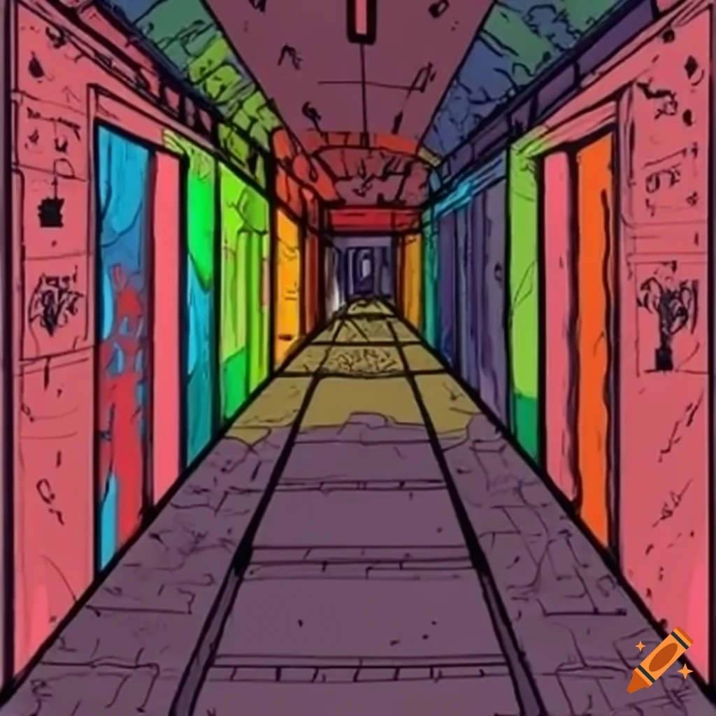 Endless hallway in a basement on Craiyon