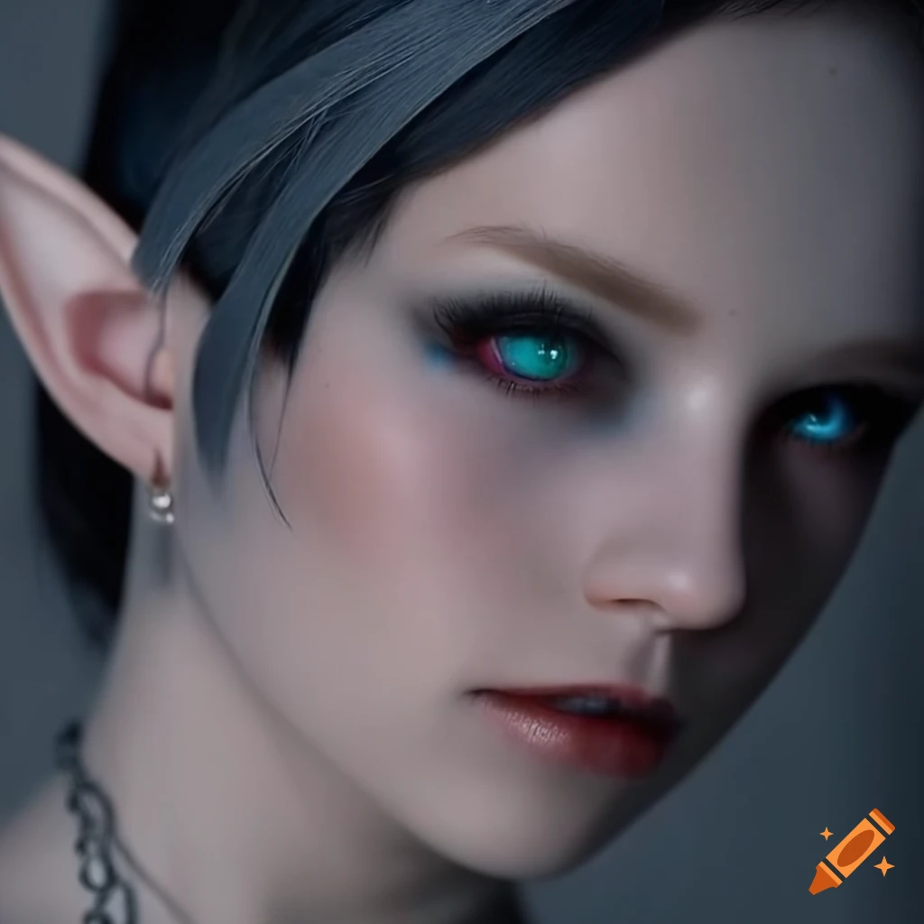 Image of a beautiful moon elf with short black hair and teal eyes on ...