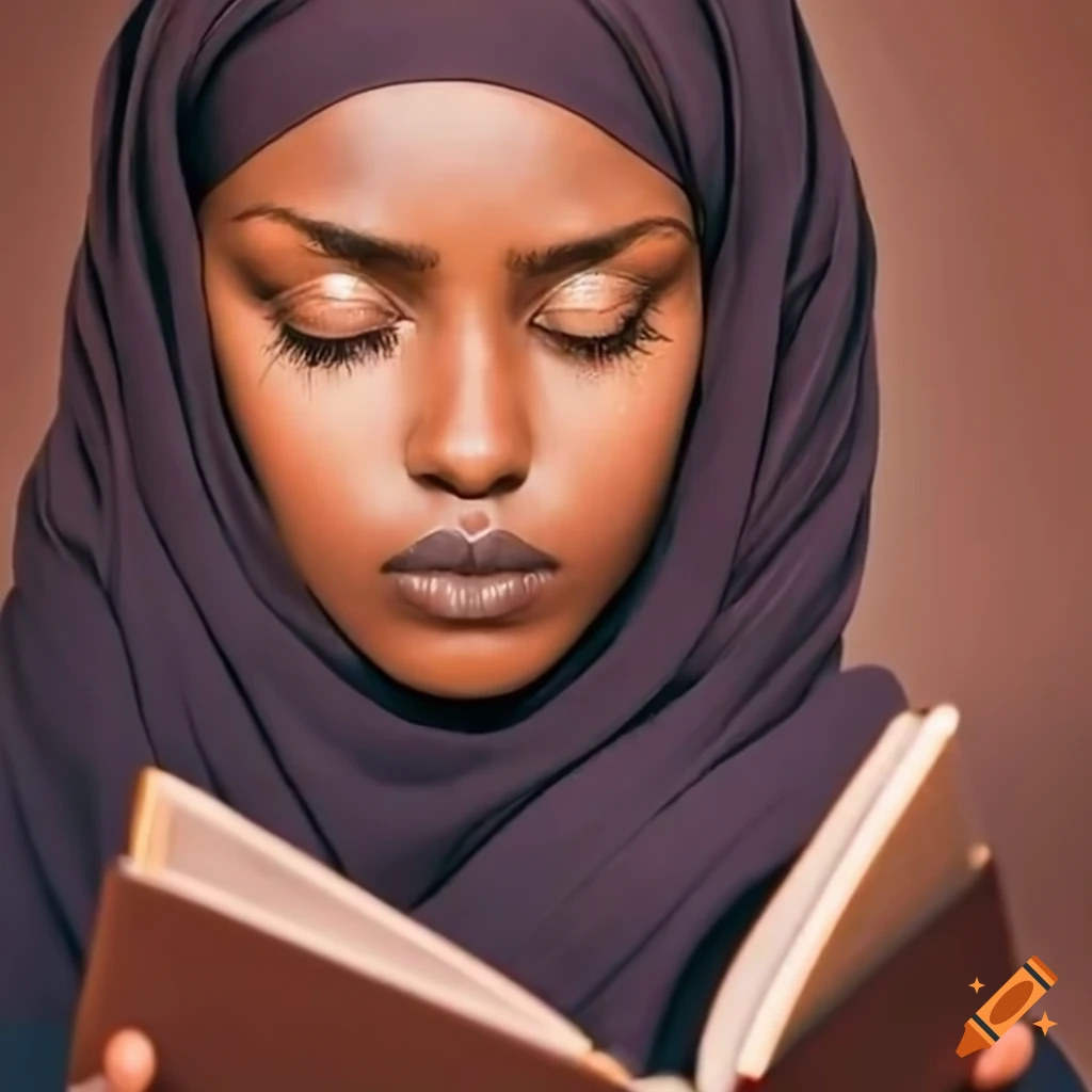 Hijabi woman reading a book on Craiyon