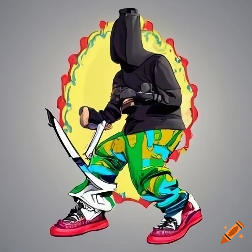 Graffiti artwork of a raver ninja with katana sword on Craiyon