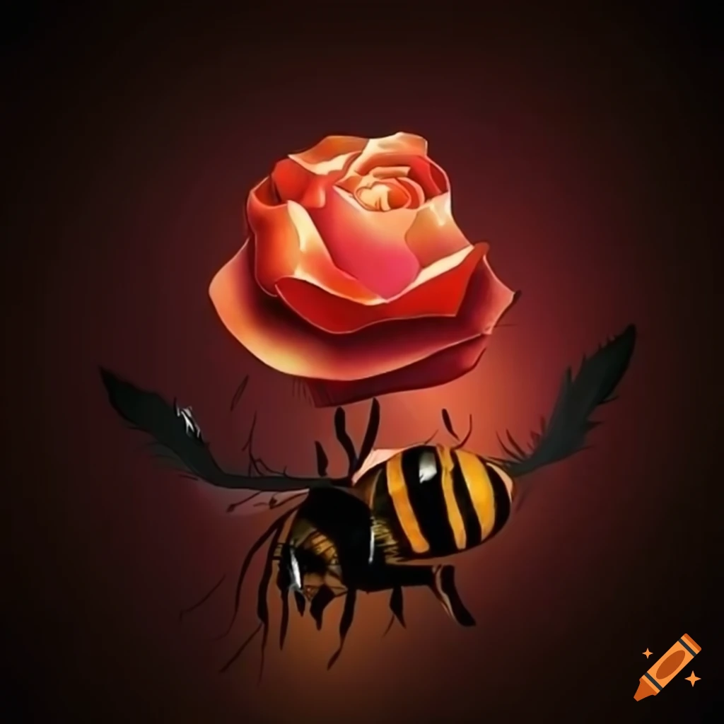 Illustration of a rose battling a bee