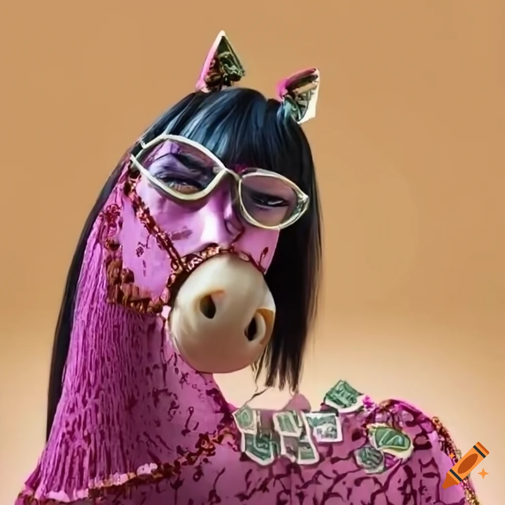 Chinese woman riding a cash money horse on Craiyon