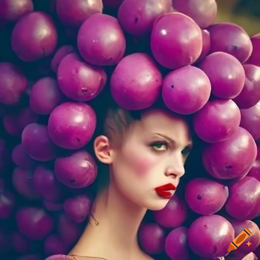 Woman in a giant grape costume on Craiyon