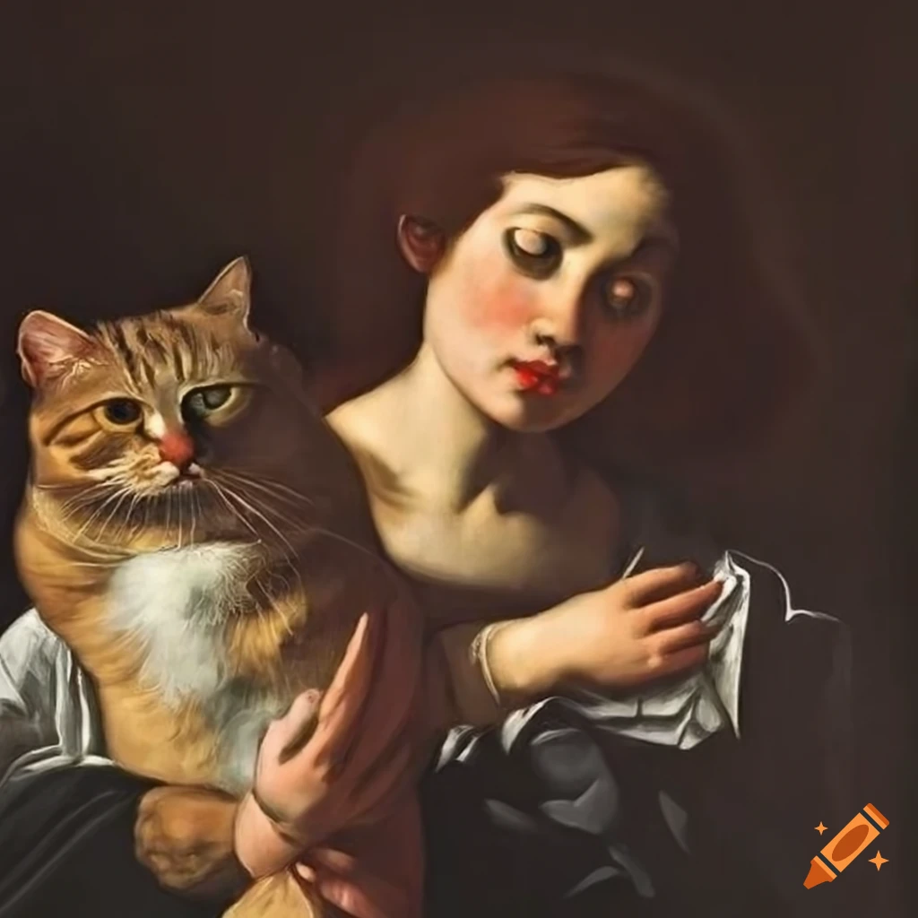 Caravaggio-style painting of an aristocratic cat and brunette opera ...