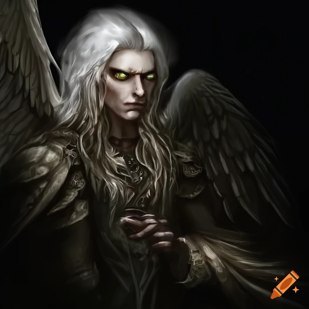 Image of an old angel with glowing green eyes on Craiyon