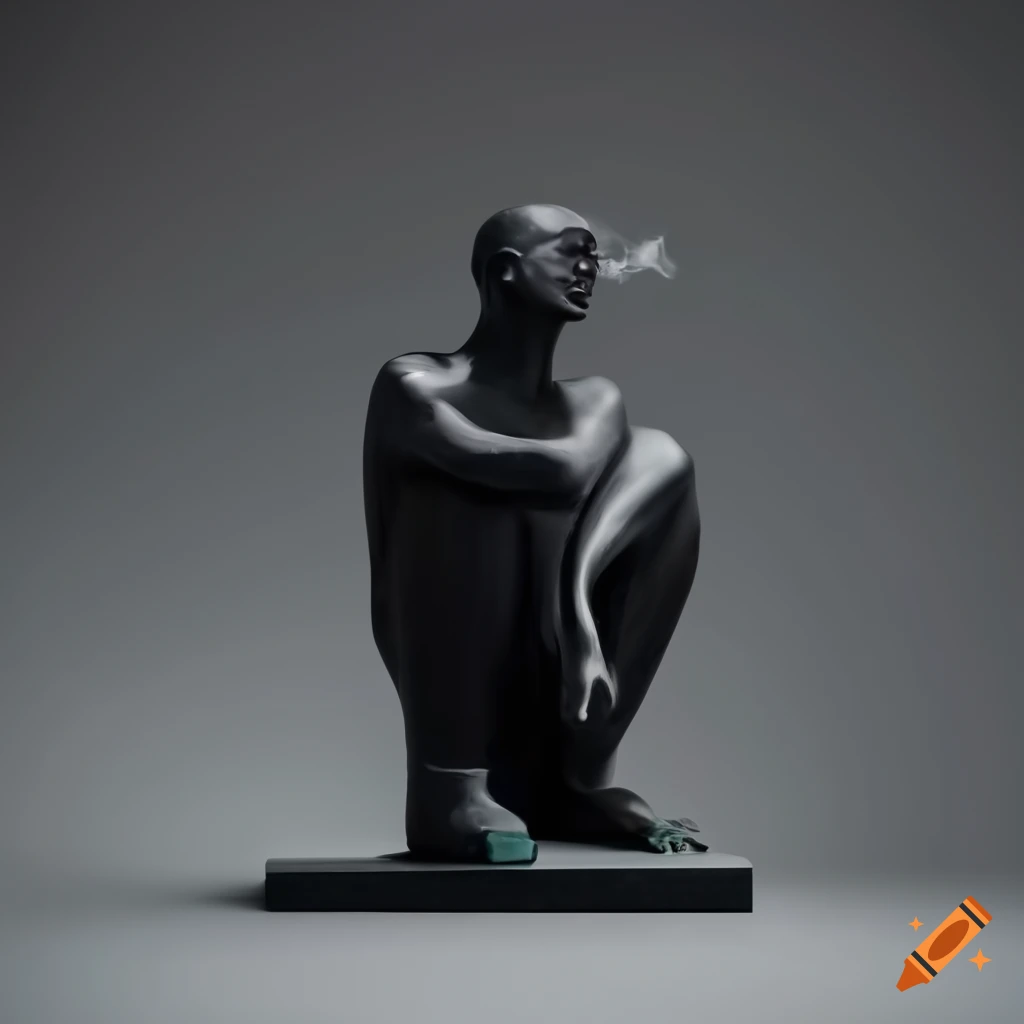 Abstract sculpture of a man smoking a joint