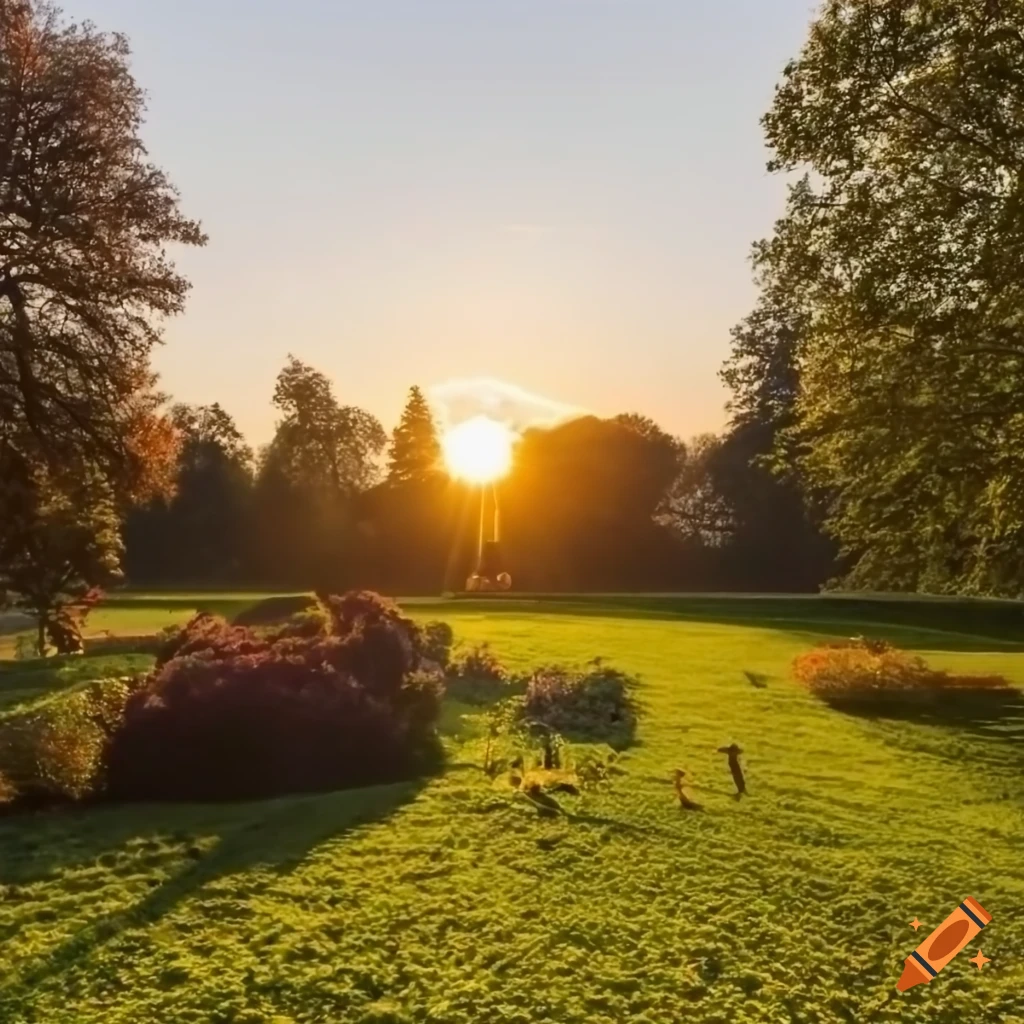 Gardens in knighton park, leicester, england at sunset on Craiyon