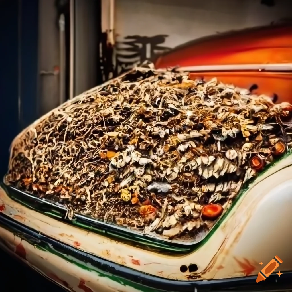 Close-up of insects trapped in car paint on Craiyon