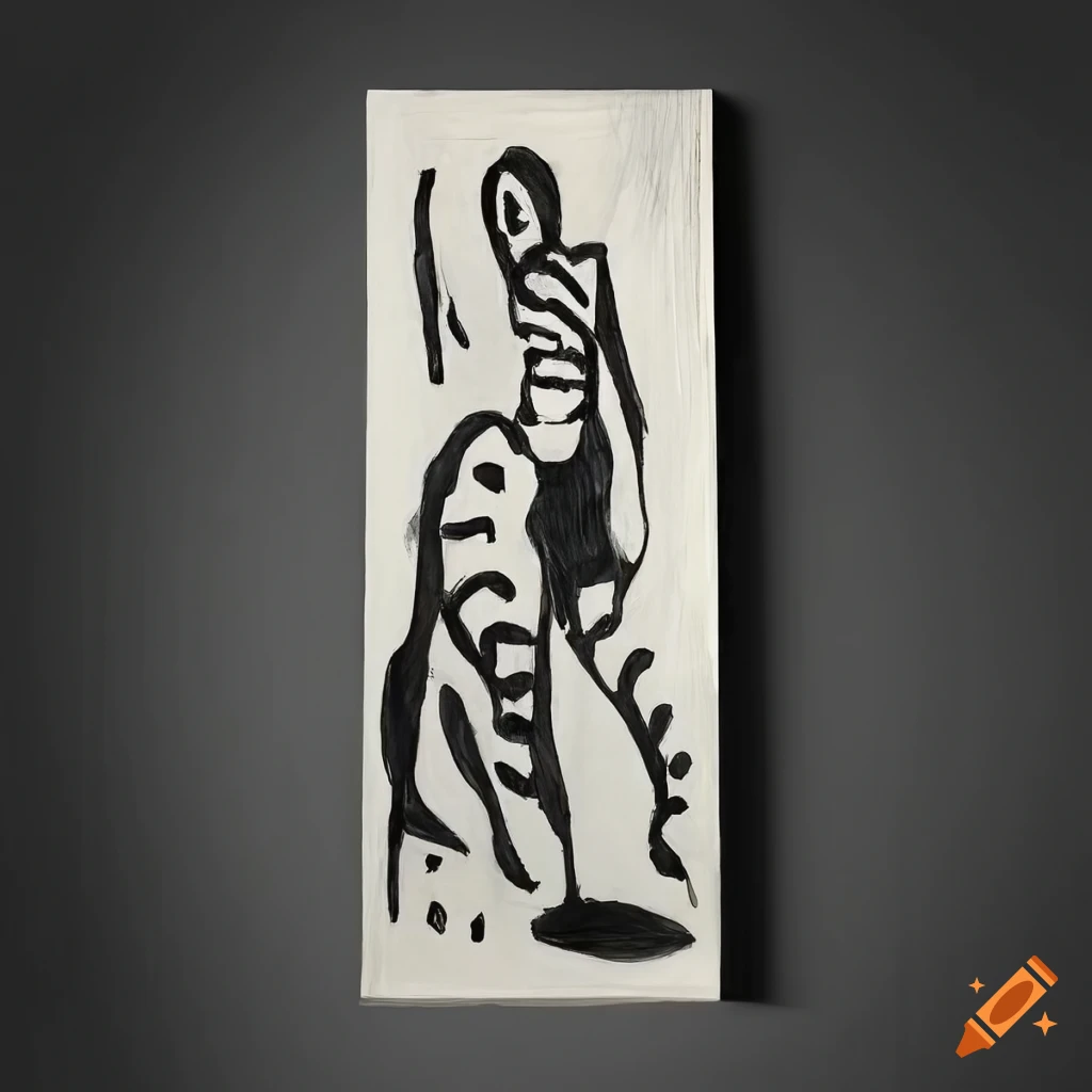 Full body in house, drawing in style of art brut, white on black on Craiyon