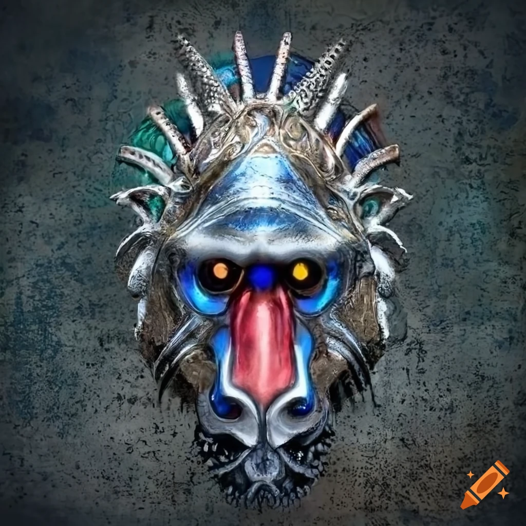 Biomechanical mandrill steampunk death mask on african background on ...