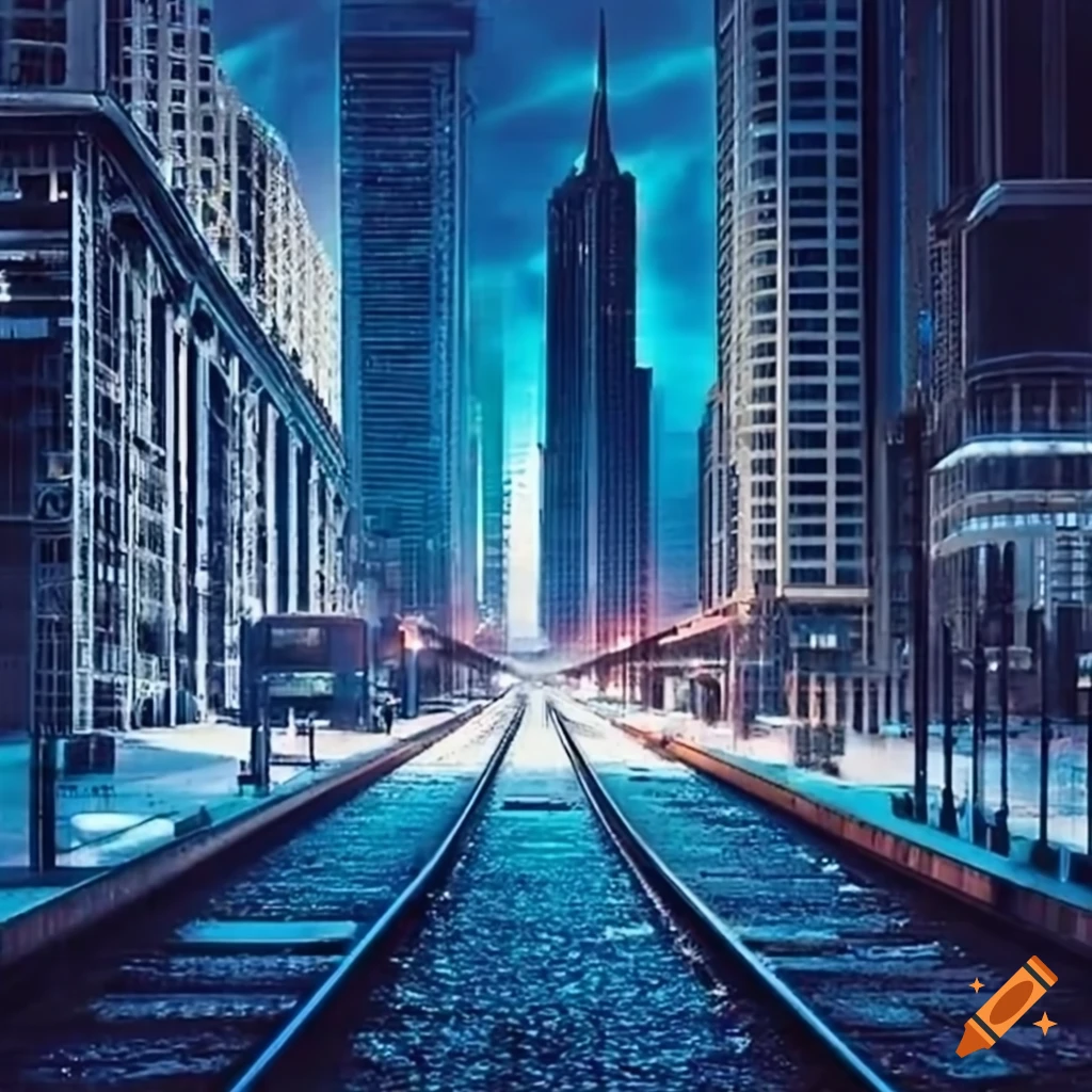 Futuristic cityscape of Chicago with UFOs and advanced transportation ...