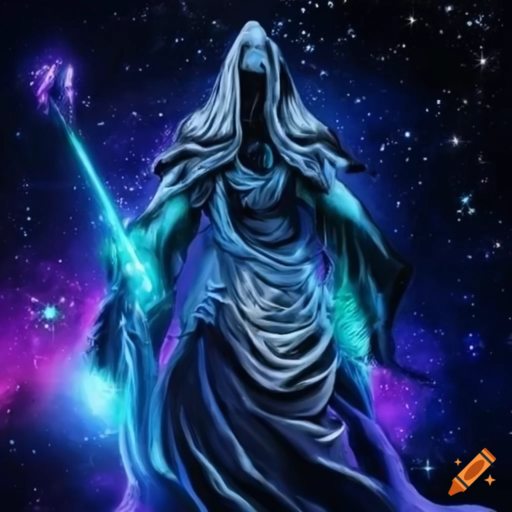 Image of a faceless cosmic wizard