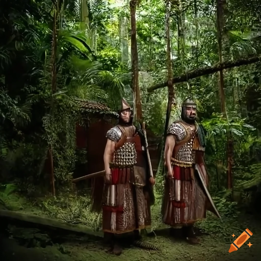 Photograph of Byzantine soldiers guarding a village in the rainforest ...