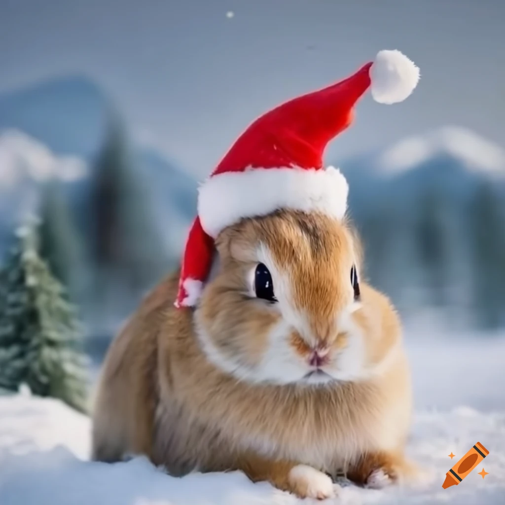 Festive bunny in the snowy mountains on Craiyon
