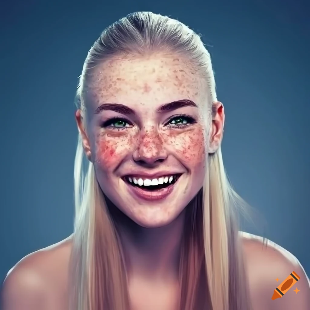 Portrait of a beautiful young woman with freckles and a smile on Craiyon