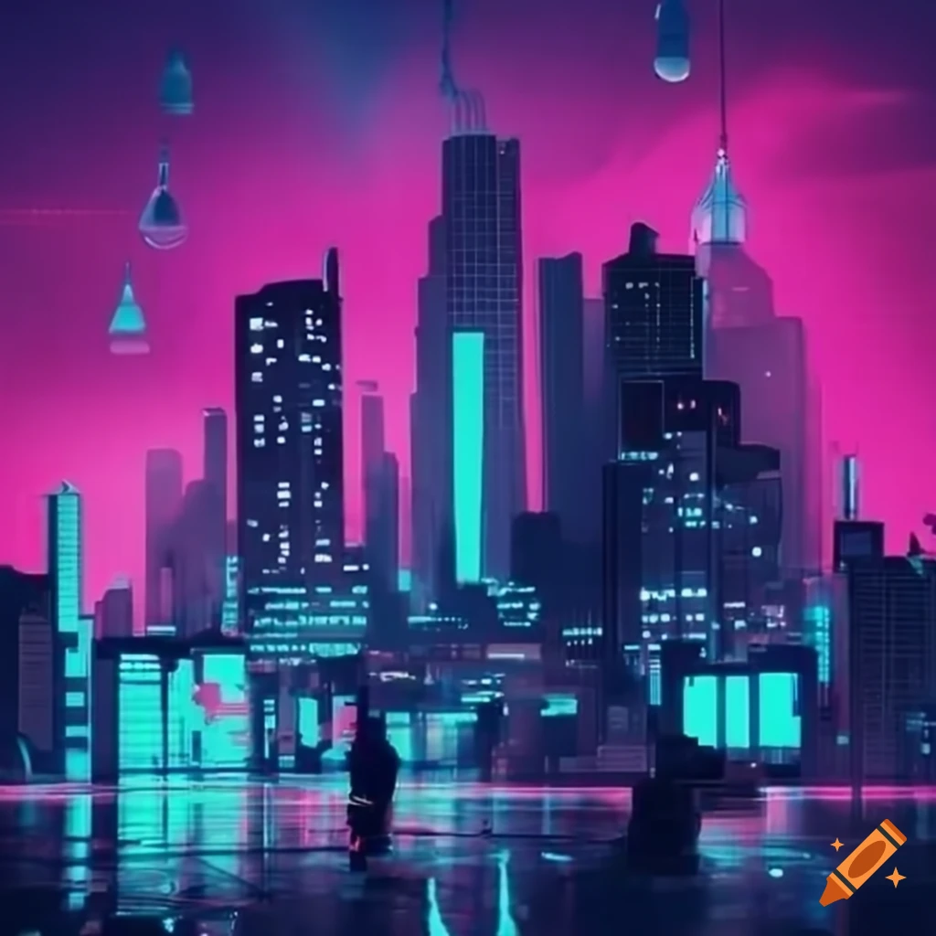 Neon futuristic cityscape