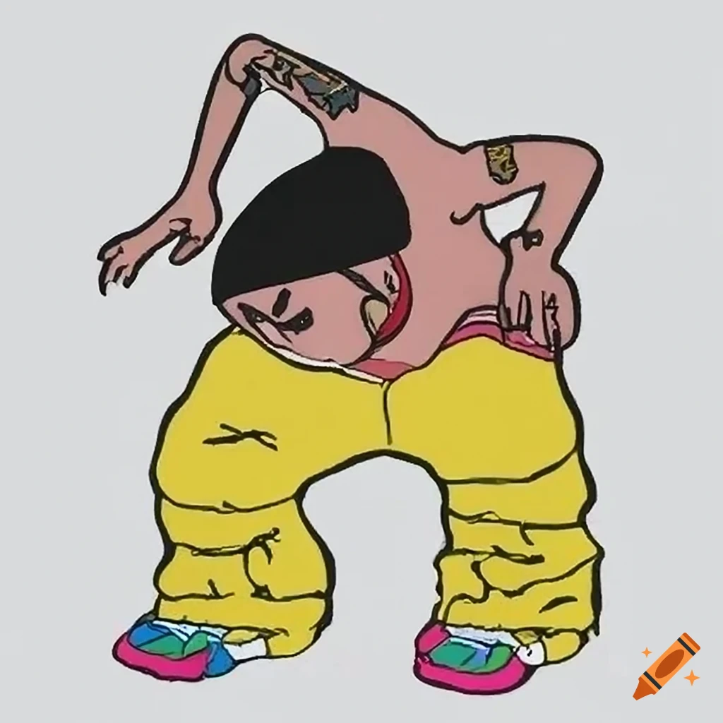 Embroidered DJ spliffy raver character with skate pants and sneakers on ...