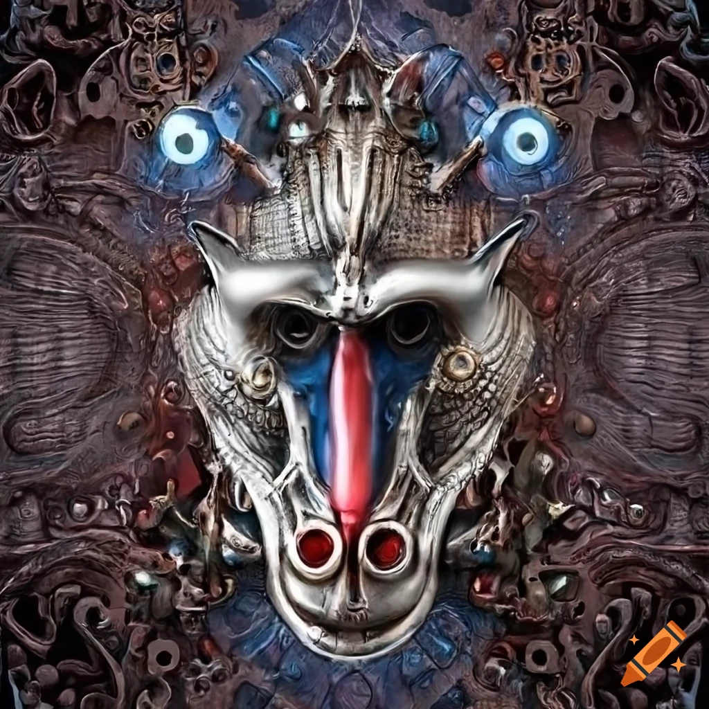 Biomechanical mandrill steampunk death mask on african background on ...