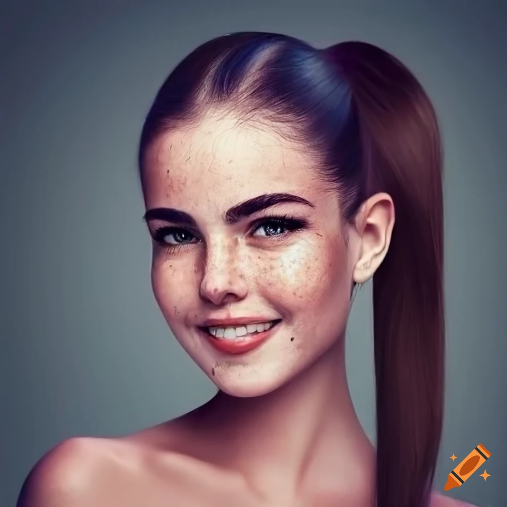 Portrait Of A Beautiful Young Woman With Freckles And Dark Hair On Craiyon