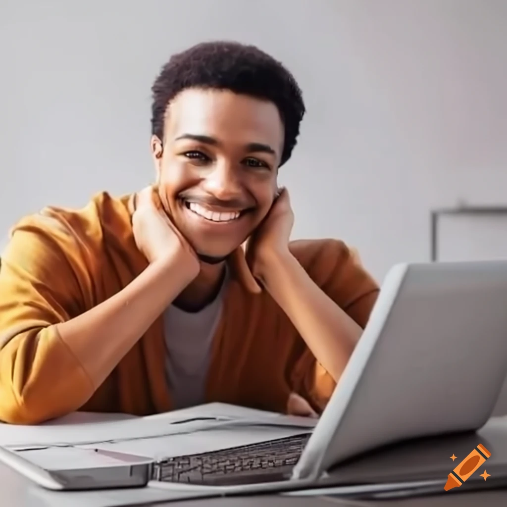 Person working on computer with a smile on Craiyon