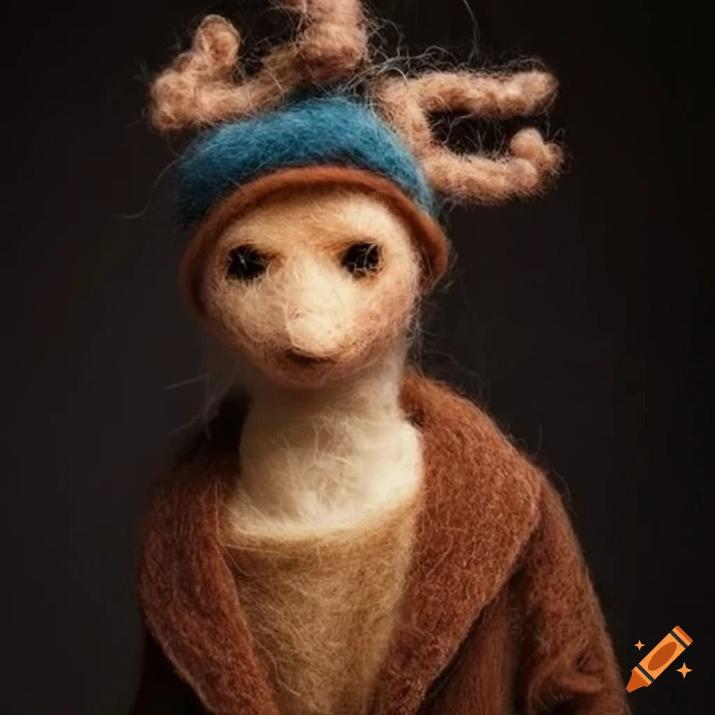 Felted wool creatures with unique clothing and hats on Craiyon