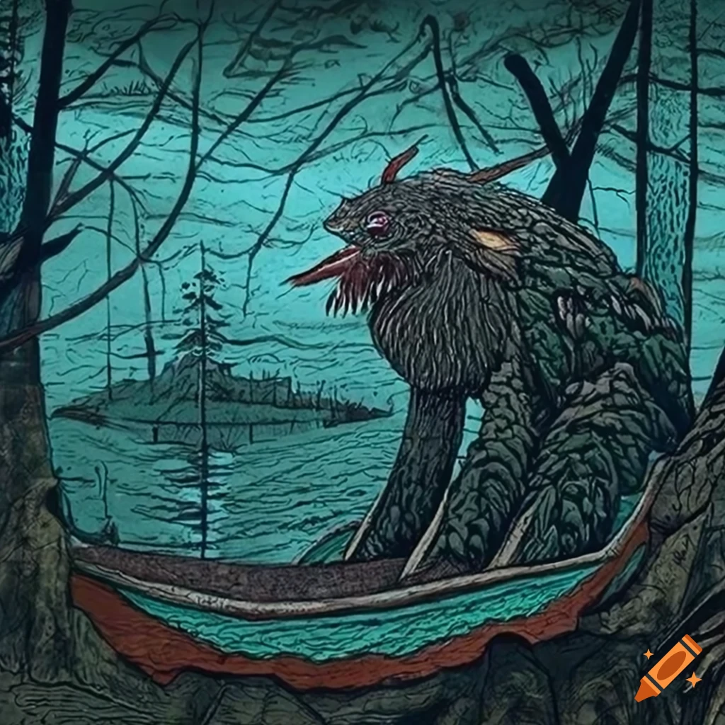 Illustration of the groke and little my in hans haecke's style on Craiyon