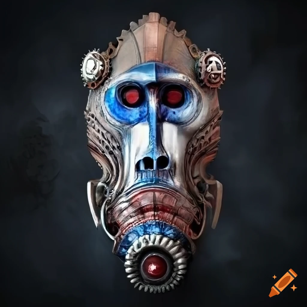 Front view of a steampunk medieval magic exoskeleton suit with vertical ...