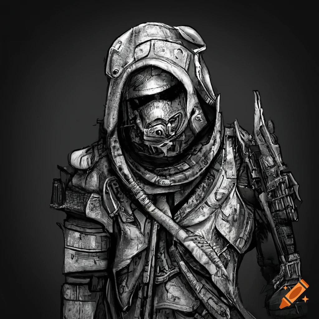 Character in high tech glowing armor in a irradiated field on Craiyon