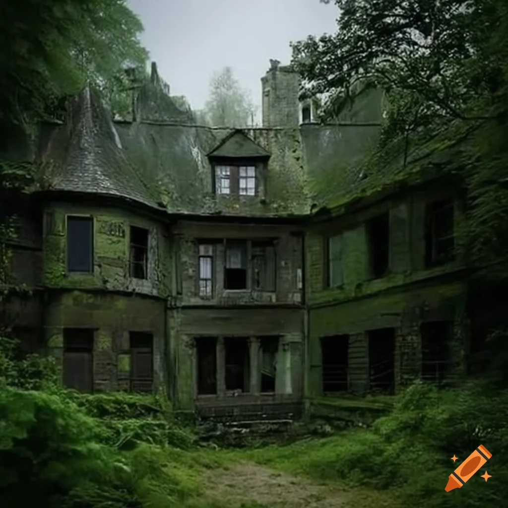 Image of an abandoned old mansion in the forest on Craiyon