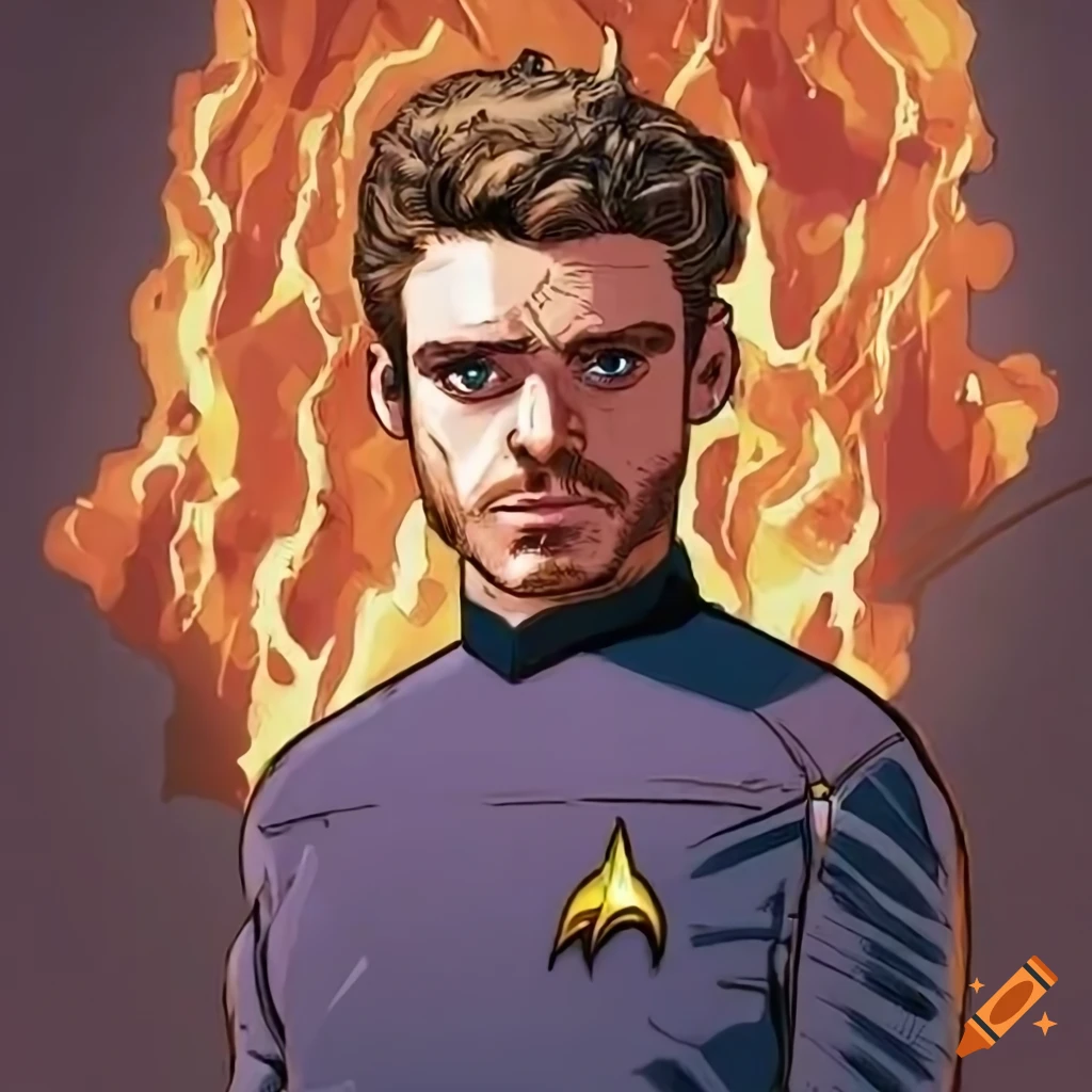 Cartoon art of richard madden as the captain of the starship enterprise ...
