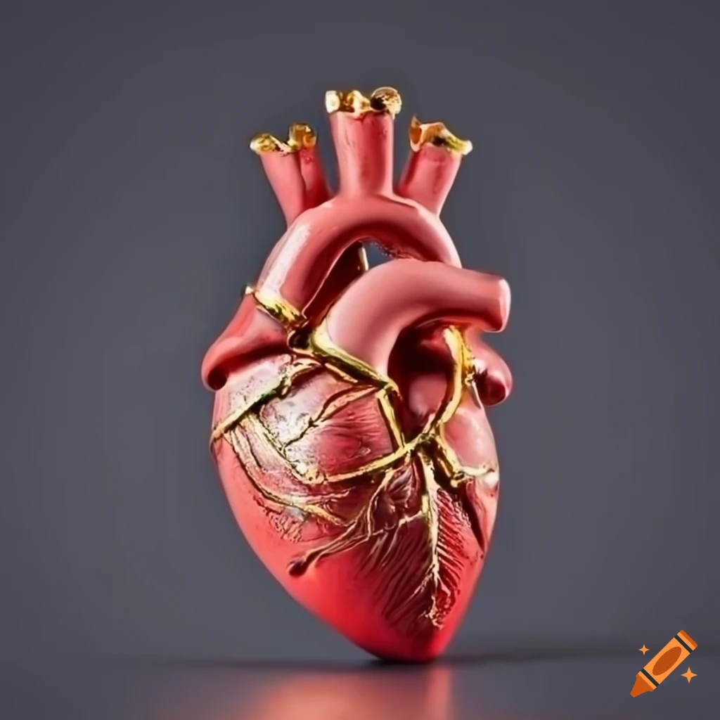 Red ceramic human heart repaired with gold kintsugi