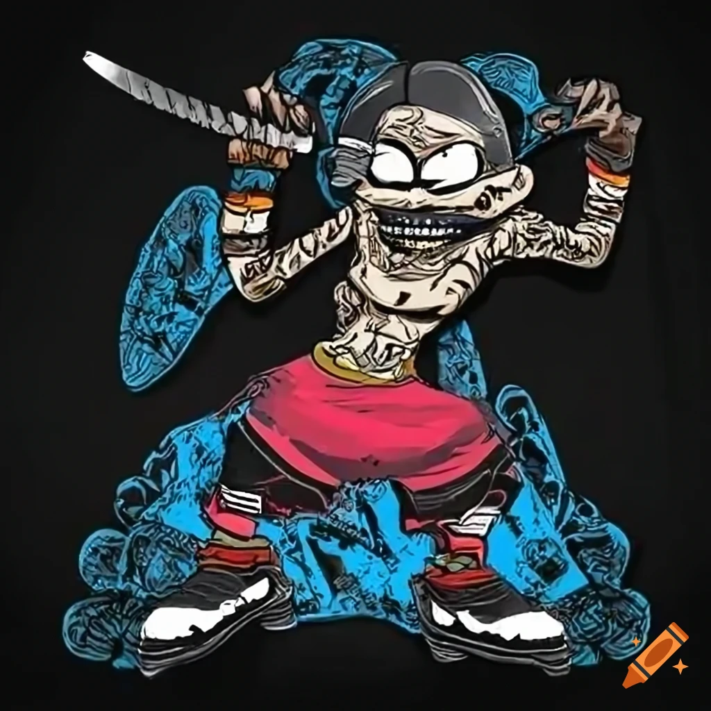 Graffiti artwork of a raver ninja with katana sword on Craiyon