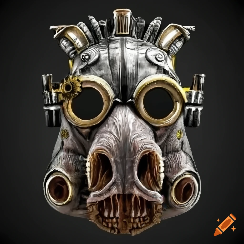 Steampunk cyborg skeleton with gas mask design on Craiyon
