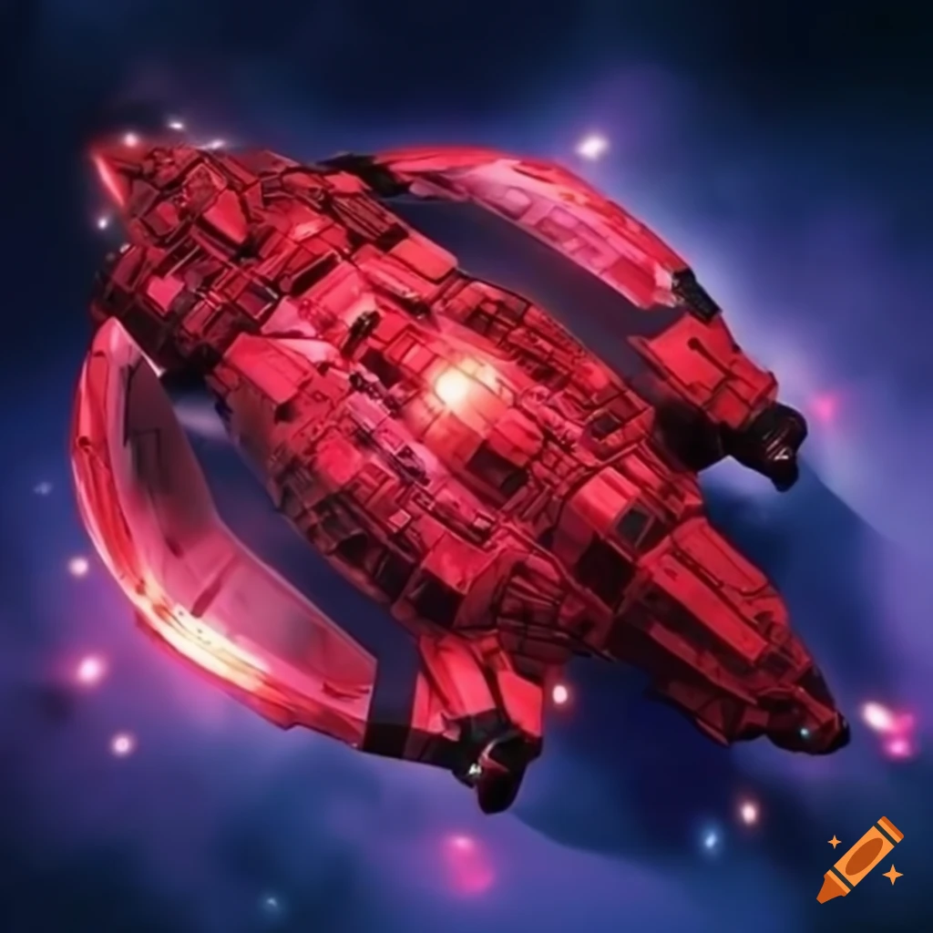 Red spaceship in outer space on Craiyon