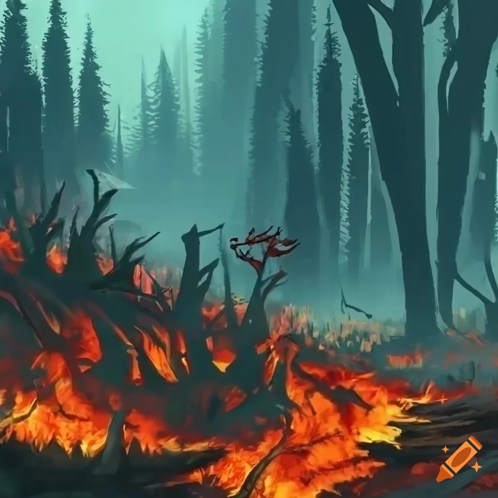 Wildfire consumes a vibrant red forest on Craiyon