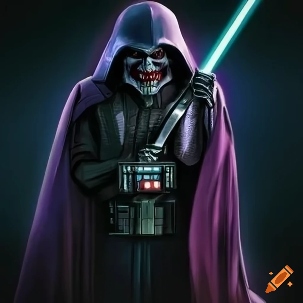 Artistic depiction of joker as a sci-fi jedi and death vader on Craiyon