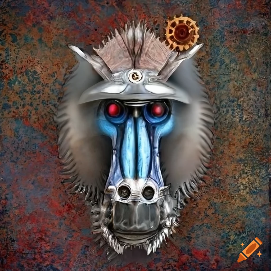 Biomechanical mandrill steampunk death mask on african background on ...