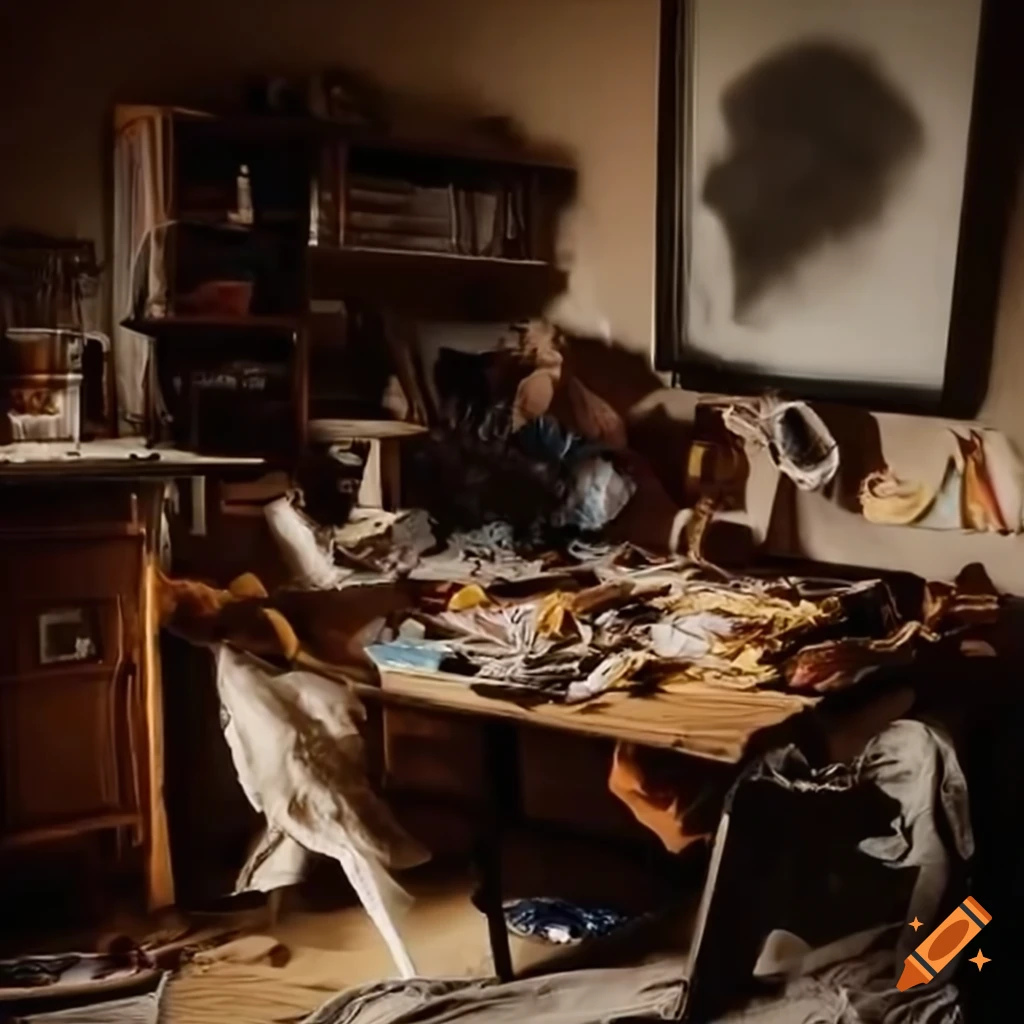 Image of a couple having a conversation in a messy room on Craiyon