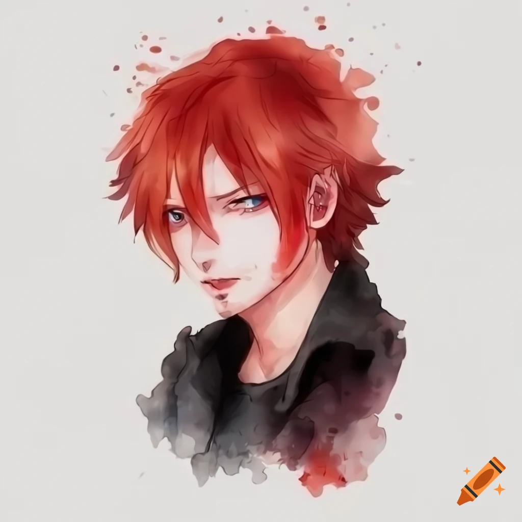 Red-haired anime character with black eyes and red skin on Craiyon