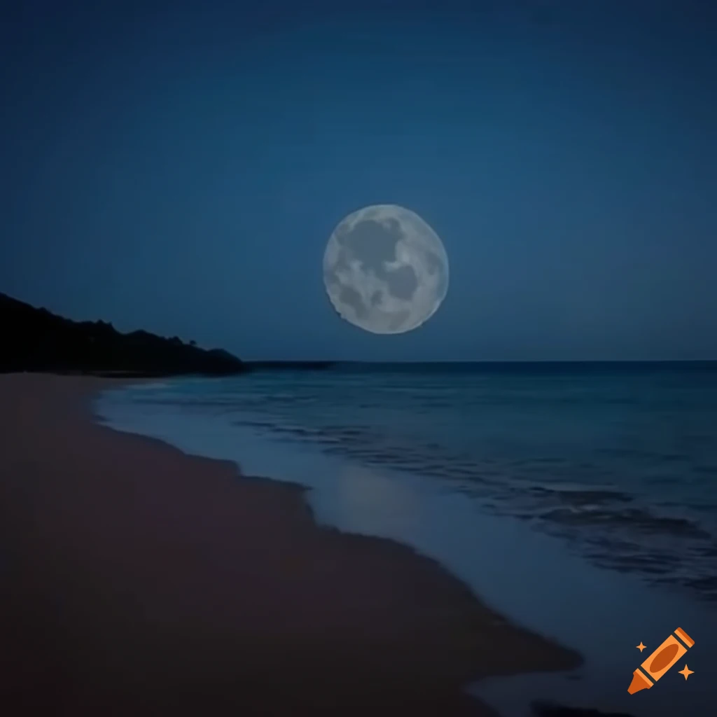 Night landscape with full moon at the beach