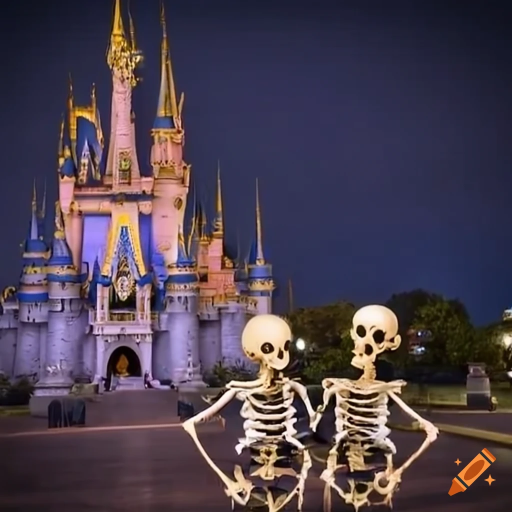 Family of skeletons at disney world on Craiyon