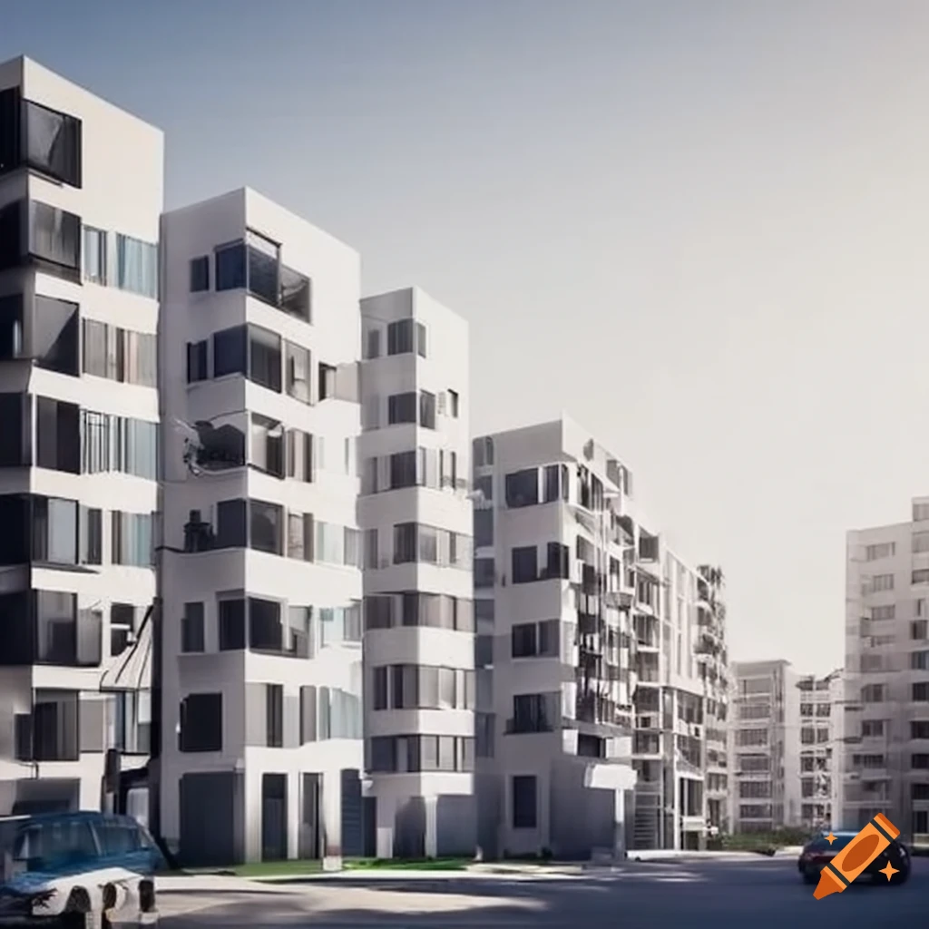 Modern neighborhood with white buildings