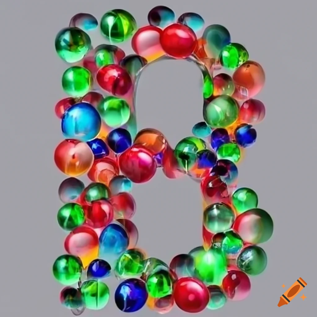 Glass balls forming the letter B on Craiyon