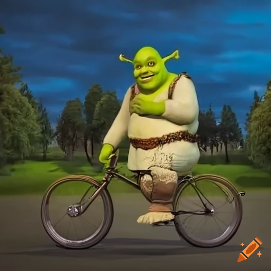 Shrek riding a bike on Craiyon