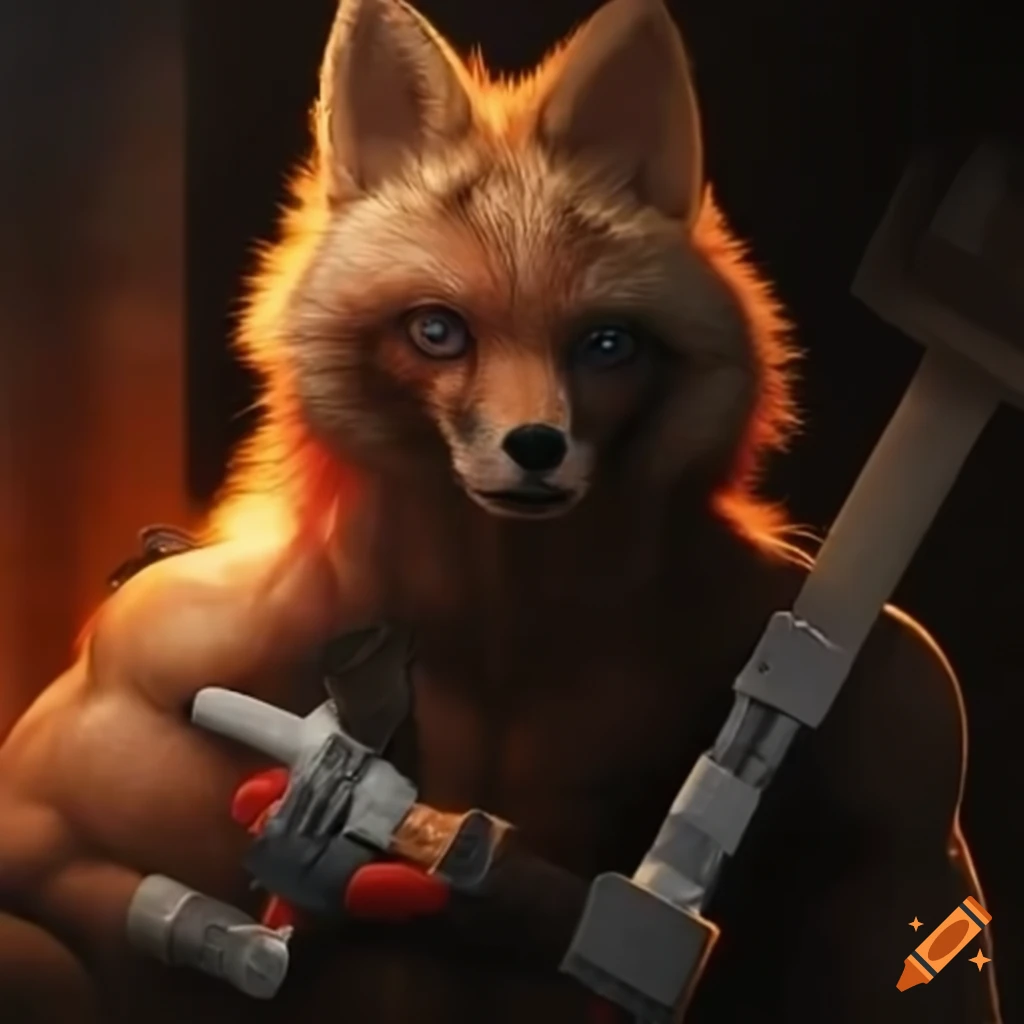 Muscular fox working as an electrician on Craiyon